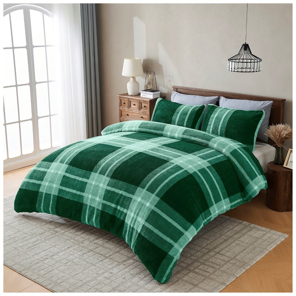 Liam Check Printed Teddy Duvet Cover Set | Bedding Quilt Cover Set ...